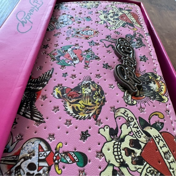 Ed Hardy | Bags | Ed Hardy Pink Rhinestone Wallet Wristlet Gift Set ...